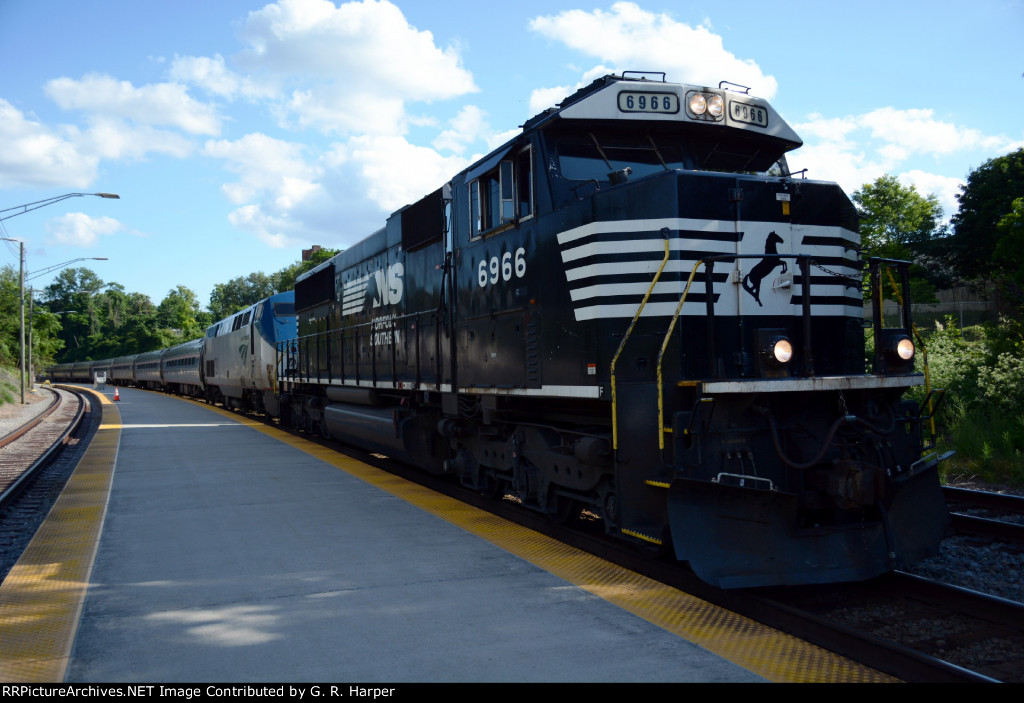 NS 6966 with Regional train 156 in tow sits in Lynchburg under a beautiful sky. 6966 will be ...
